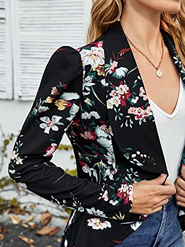 Milumia Women's Floral Print Waterfall Collar Blazer Asymmetrical Hem Suit Outerwear Black X-Large