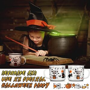 2 Pieces Halloween Enamel Campfire Mug Halloween Enamel Mug Coffee Cup Witch's Brew Halloween Gothic Cup Handfinished Enamelware Espresso Cups for Mountain Nature Outdoor Hiking (12 oz) (Cute Style)