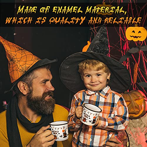 2 Pieces Halloween Enamel Campfire Mug Halloween Enamel Mug Coffee Cup Witch's Brew Halloween Gothic Cup Handfinished Enamelware Espresso Cups for Mountain Nature Outdoor Hiking (12 oz) (Cute Style)