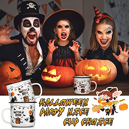 2 Pieces Halloween Enamel Campfire Mug Halloween Enamel Mug Coffee Cup Witch's Brew Halloween Gothic Cup Handfinished Enamelware Espresso Cups for Mountain Nature Outdoor Hiking (12 oz) (Cute Style)