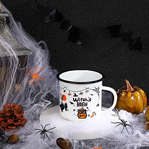 2 Pieces Halloween Enamel Campfire Mug Halloween Enamel Mug Coffee Cup Witch's Brew Halloween Gothic Cup Handfinished Enamelware Espresso Cups for Mountain Nature Outdoor Hiking (12 oz) (Cute Style)