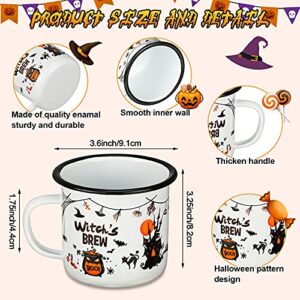 2 Pieces Halloween Enamel Campfire Mug Halloween Enamel Mug Coffee Cup Witch's Brew Halloween Gothic Cup Handfinished Enamelware Espresso Cups for Mountain Nature Outdoor Hiking (12 oz) (Cute Style)