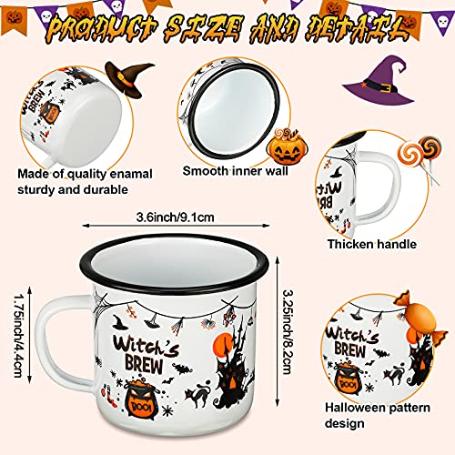 2 Pieces Halloween Enamel Campfire Mug Halloween Enamel Mug Coffee Cup Witch's Brew Halloween Gothic Cup Handfinished Enamelware Espresso Cups for Mountain Nature Outdoor Hiking (12 oz) (Cute Style)