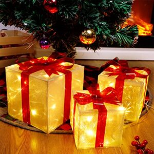 ATDAWN 60 LED Lighted Gift Boxes Christmas Decorations, Transparent Lighted Present Boxes, Christmas Home Gift Box Decorations, Warm White