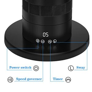 Simplelux Bladeless Tower Fan, Standing Fan, 10 Speeds Settings, 10-Hour Timing Closure, Low Noise, 39 Inches, Black