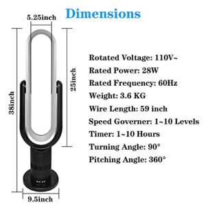 Simplelux Bladeless Tower Fan, Standing Fan, 10 Speeds Settings, 10-Hour Timing Closure, Low Noise, 39 Inches, Black