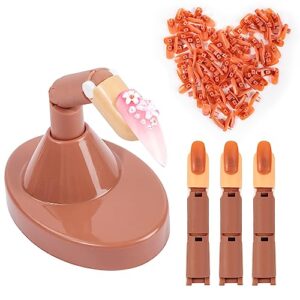 nail practice finger for acrylic nails, 3pcs adjustable fake mannequin fingers with 1pc acrylic finger base and 100pcs brown nail tips, movable flexible training fake finger nail to practice nail art