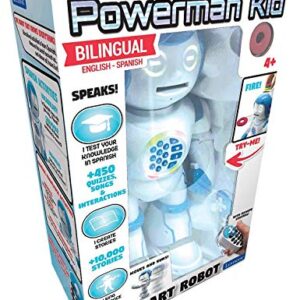 LEXIBOOK Powerman Kid - Educational and Bilingual English/Spanish Robot - Walking Talking Dancing Singing Toy - STEM Programmable Telling Creating Stories - Quizzes Shooting Discs for Kids - ROB90US