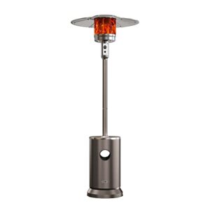 patio heater, east oak 50,000 btu outdoor patio heater with table design, stainless steel burner, triple protection system, wheels, outdoor heater for commercial and residential, 2022 upgrade, bronze