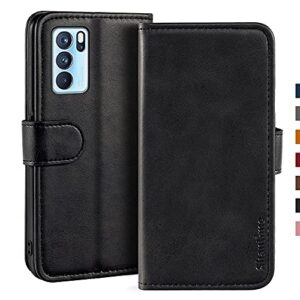 Shantime Oppo Reno 6 Pro 5G Case, Leather Wallet Case with Cash & Card Slots Soft TPU Back Cover Magnet Flip Case for Oppo Reno 6 Pro 5G Black