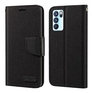 shantime oppo reno 6 pro 5g case, oxford leather wallet case with soft tpu back cover magnet flip case for oppo reno 6 pro 5g black