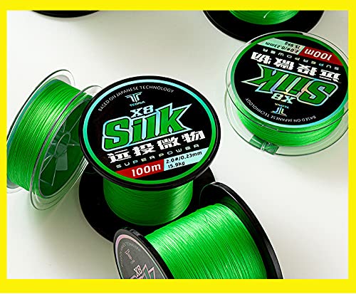 Green Braided Fishing Line, Highly Abrasion Resistant Braided Lines, Thin Diameter, Zero Stretch, Zero Memory, Easy Casting, Great Knot Strength, Color Fast (110YDS- 0.25mm -39LB)