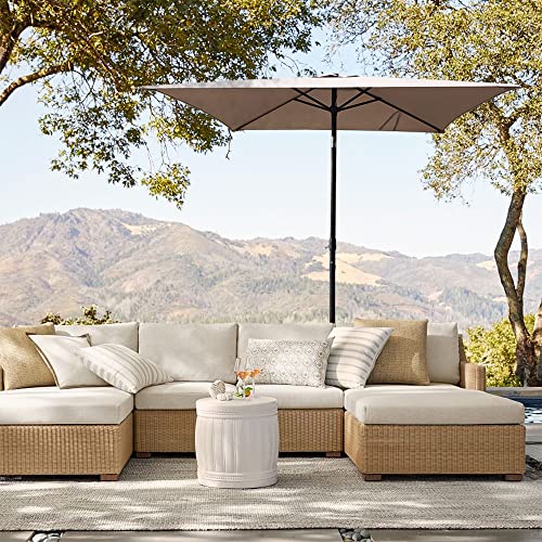 DAVEE Furniture 6.5 Ft Square Market/Patio Umbrella with Tilt and Crank, Perfect for Garden, Lawn,Deck,Backyard and Pool （Tan