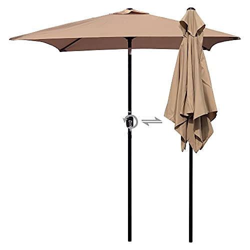 DAVEE Furniture 6.5 Ft Square Market/Patio Umbrella with Tilt and Crank, Perfect for Garden, Lawn,Deck,Backyard and Pool （Tan