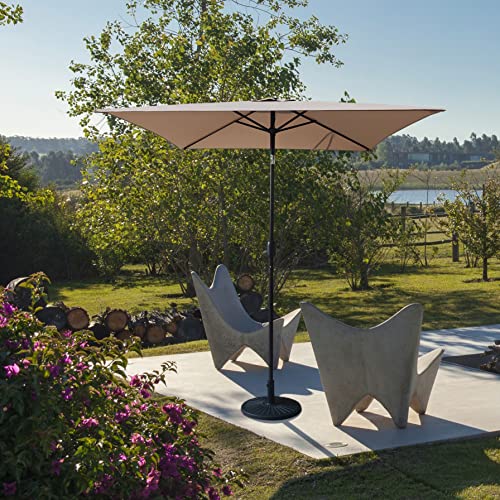 DAVEE Furniture 6.5 Ft Square Market/Patio Umbrella with Tilt and Crank, Perfect for Garden, Lawn,Deck,Backyard and Pool （Tan