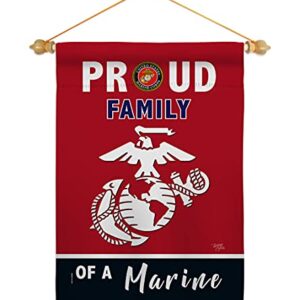 Breeze Decor Proud Family Garden Flag Set Wood Dowel Armed Forces Marine Corps USMC Semper Fi United State American Military Veteran Retire Official House Yard Gift Double-Sided, Made in USA