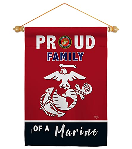 Breeze Decor Proud Family Garden Flag Set Wood Dowel Armed Forces Marine Corps USMC Semper Fi United State American Military Veteran Retire Official House Yard Gift Double-Sided, Made in USA