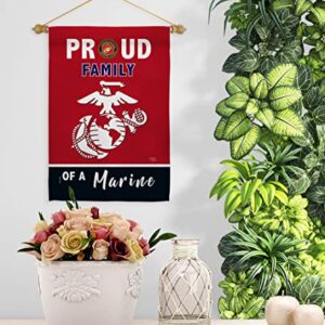 Breeze Decor Proud Family Garden Flag Set Wood Dowel Armed Forces Marine Corps USMC Semper Fi United State American Military Veteran Retire Official House Yard Gift Double-Sided, Made in USA