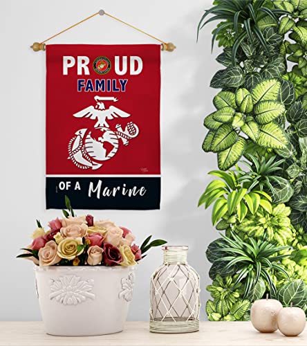 Breeze Decor Proud Family Garden Flag Set Wood Dowel Armed Forces Marine Corps USMC Semper Fi United State American Military Veteran Retire Official House Yard Gift Double-Sided, Made in USA