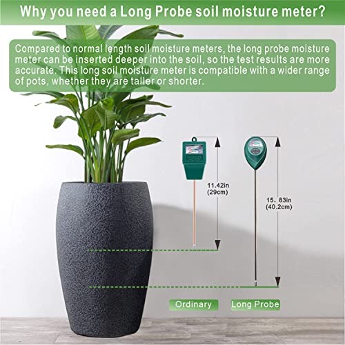 XLUX Long Probe Deep Use Soil Moisture Meter, Water Monitor Indicator Sensor, Hygrometer for Outdoor Indoor Large Pot Plants, Flower, Gardening, Farming