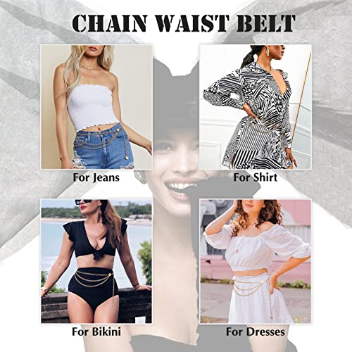 WHIPPY Sexy Bikini Beach Multilayer Metal Waist Chain Women Girls Adjustable Body Link Belts Fashion Belly Jewelry for Jeans Dresses