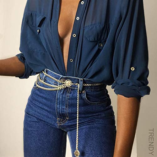 WHIPPY Sexy Bikini Beach Multilayer Metal Waist Chain Women Girls Adjustable Body Link Belts Fashion Belly Jewelry for Jeans Dresses