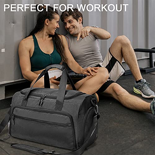 Gym Bag for Men Women, Small Fitness Workout Sports Duffle Bag with Wet Pocket & Shoes Compartment, Water Resistant Overnight Weekender Duffel Bag in Light Black