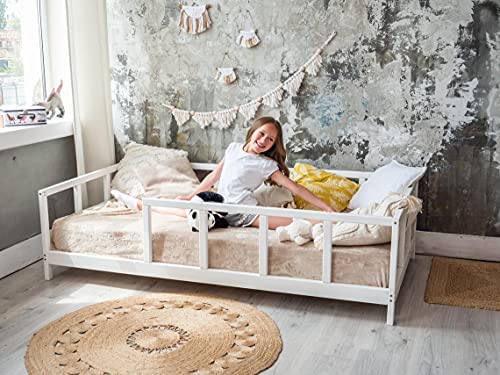 BUSYWOOD Montessori Frame Bed - Home and Bedroom Decor Furniture - Montessori Bed with Fence in Playroom - Full Size Bed Frame - Kids Bed - Toddler Bed Frame (Model 10, Bed with Legs and Slats)