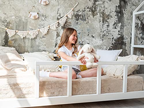 BUSYWOOD Montessori Frame Bed - Home and Bedroom Decor Furniture - Montessori Bed with Fence in Playroom - Full Size Bed Frame - Kids Bed - Toddler Bed Frame (Model 10, Bed with Legs and Slats)