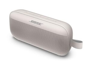 bose soundlink flex bluetooth speaker, portable speaker with microphone, wireless waterproof speaker for travel, outdoor and pool use, white