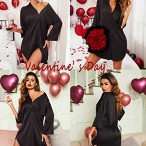 Ekouaer Satin Nightgown for Women Silk Pajamas Button Down Night Shirts Sleepwear Lingerie Nightwear