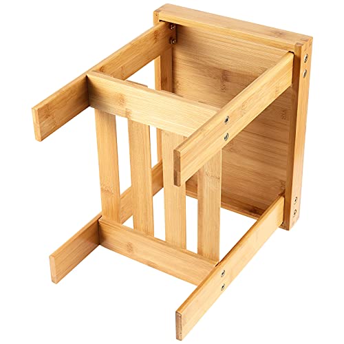 PINGEUI 2 Packs 13 Inches Bamboo Step Stool, Non-Slip Bamboo Small Seat Stool, Durable Bamboo Footrest Bench with Storage Shelf for Bathroom, Bedroom, Kitchen