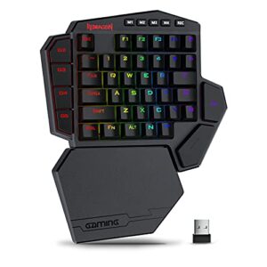 redragon k585 diti wireless one-handed mechanical keyboard, 42 keys 2.4ghz rgb 40% gaming keypad with 7 onboard macro keys, detachable wrist support, durable battery (red switch)