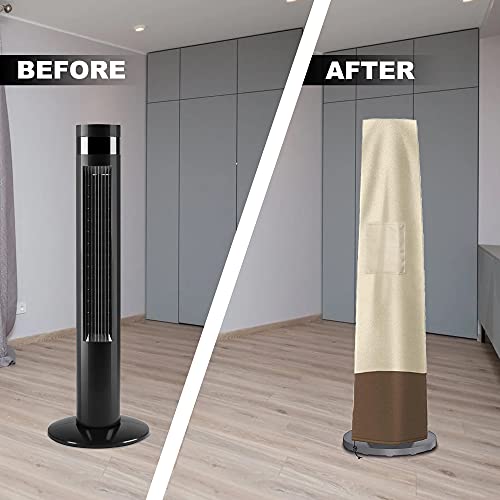 HABOPET Waterproof Tower Fan Cover Dust-proof Floor Fan Cover with Pocket Outdoor or Indoor Stand up Fan cover Khaki & Brown