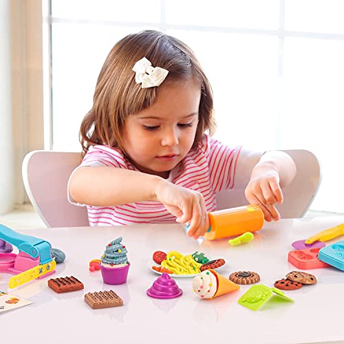 Dough Tools for Kids, 40Pcs Dough Kitchen Creations Set Includes Accessories Molds Scissors Rolling Pin with Storage Bag, Party Pack Dough Toys for Kids Toddlers Boys Girls