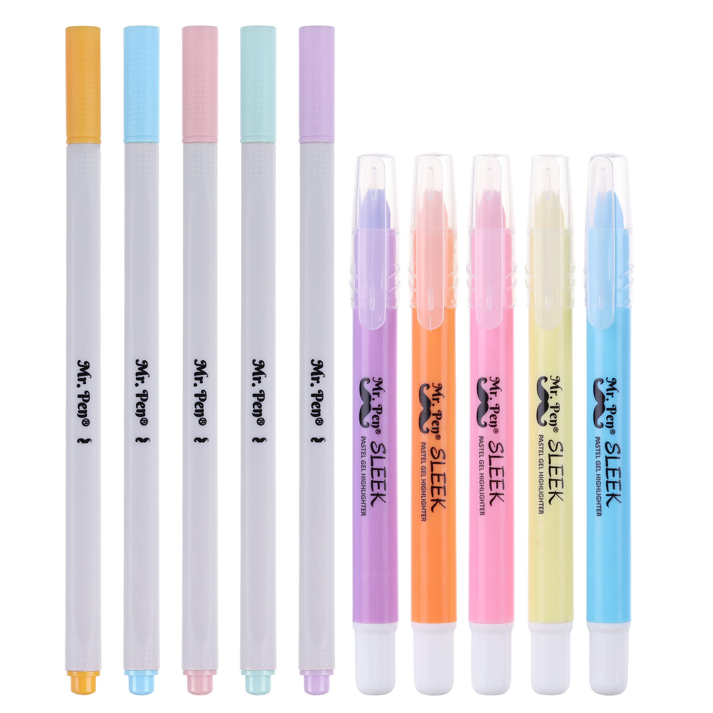 Mr. Pen- Bible Gel Highlighters and Fineliner Pens No Bleed, Pastel Colors, 10 Pack, Bible Journaling Kit, Bible Highlighters and Pens No Bleed, Bible Pens, Gel Highlighters, No Bleed Highlighters