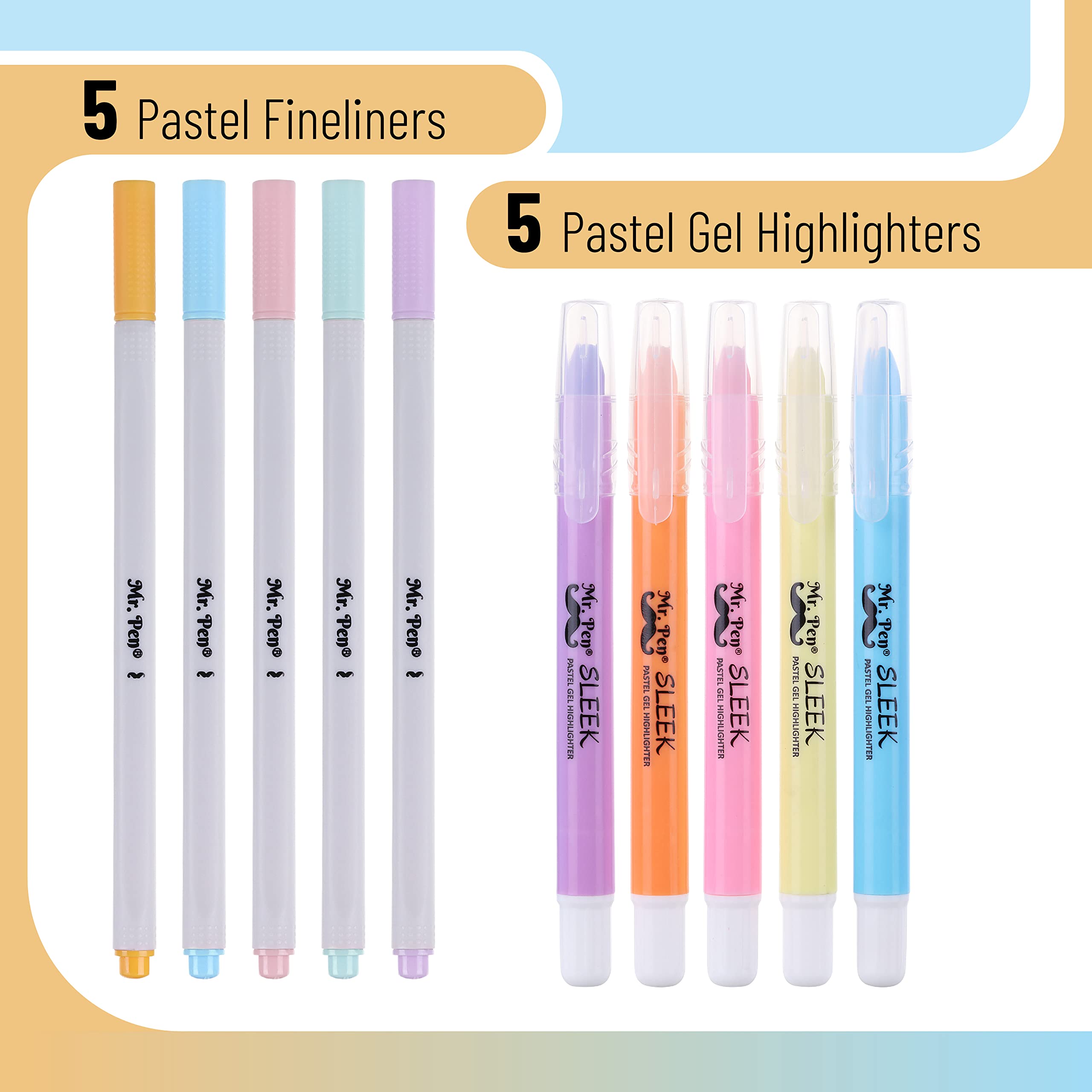 Mr. Pen- Bible Gel Highlighters and Fineliner Pens No Bleed, Pastel Colors, 10 Pack, Bible Journaling Kit, Bible Highlighters and Pens No Bleed, Bible Pens, Gel Highlighters, No Bleed Highlighters