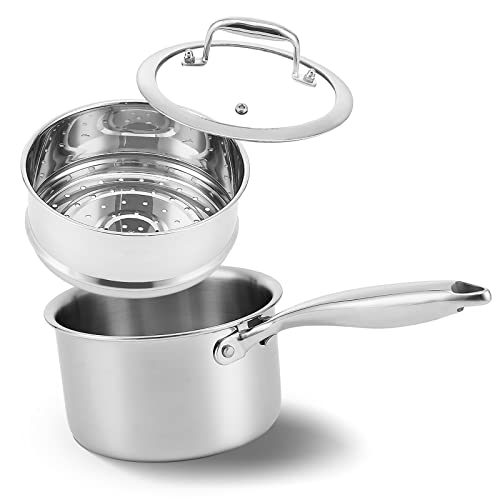 HZIB 2 Quart Stainless Steel Pot, Vegetable Steamer for induction stove, Small Steamer Pot, Steamer Pot with Lid, Small Saucepan,Streamer Small Pot, Saucepans with Steamer, Small Steamer for Cooking