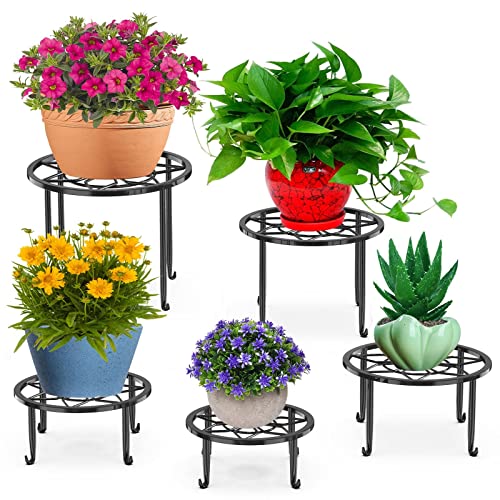 5 Pack Metal Plant Stands,Heavy Duty Potted Holder for Flower Pot,Indoor Outdoor Metal Rustproof Iron Garden Container Round Supports Rack for Planter…