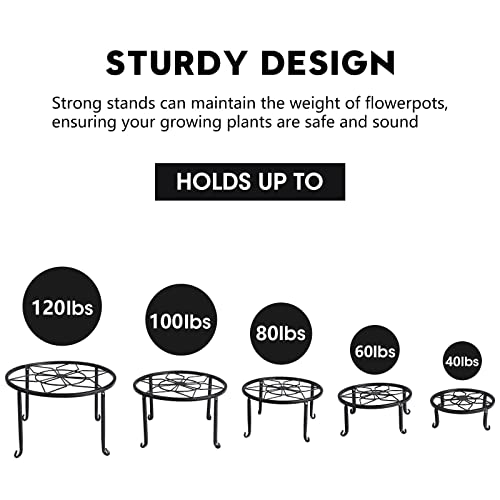 5 Pack Metal Plant Stands,Heavy Duty Potted Holder for Flower Pot,Indoor Outdoor Metal Rustproof Iron Garden Container Round Supports Rack for Planter…