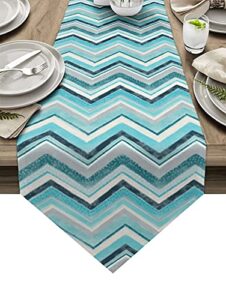 big buy store table runner zig zag chevron wave stripe cotton line table covers for dinner kitchen wedding indoor and outdoor parties turquoise nordic style table setting decor -13 x 72 inch