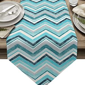 Big buy store Table Runner Zig Zag Chevron Wave Stripe Cotton Line Table Covers for Dinner Kitchen Wedding Indoor and Outdoor Parties Turquoise Nordic Style Table Setting Decor -13 x 72 inch