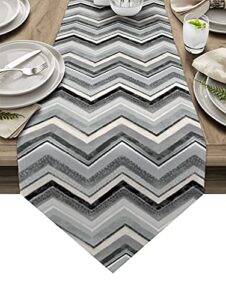 big buy store table runner gray wave striped zig zag chevron cotton line table covers for dinner kitchen wedding indoor and outdoor parties nordic style table setting decor -13 x 36 inch