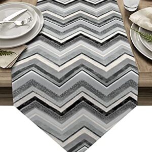 Big buy store Table Runner Gray Wave Striped Zig Zag Chevron Cotton Line Table Covers for Dinner Kitchen Wedding Indoor and Outdoor Parties Nordic Style Table Setting Decor -13 x 36 inch