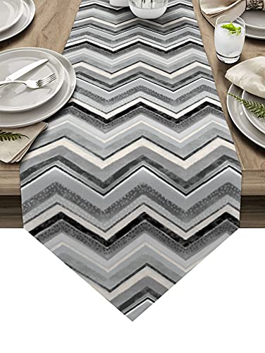 Big buy store Table Runner Gray Wave Striped Zig Zag Chevron Cotton Line Table Covers for Dinner Kitchen Wedding Indoor and Outdoor Parties Nordic Style Table Setting Decor -13 x 36 inch