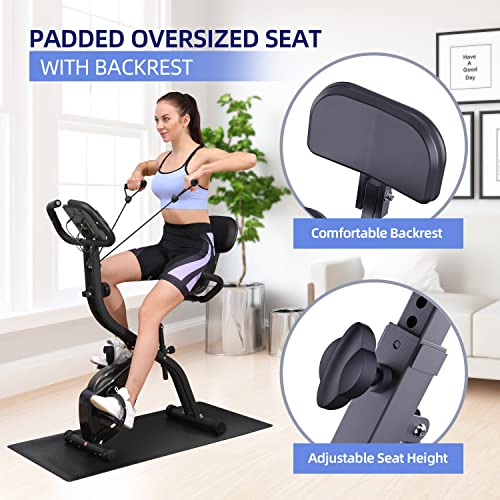 Foldable Exercise Bike, Sportneer 2023 New Version 3 in 1 Resistance Stationary Bike with 16 Level Magnetic, Indoor Cycling Bike with PVC Floor Mat, Folding Workout Bike, Versatile LCD Screen, Heart Rate Grip