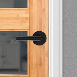 Kwikset Milan Interior Privacy Door Handle with Lock, Door Lever For Bathroom and Bedroom, Matte Black Reversible Keyless Push Button Lock Door Lever