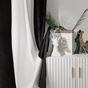 Victree Color Block Velvet Curtains for Bedroom, Patchwork Blackout Curtains 52 x 84 inch Length - Room Darkening Sun Light Blocking Grommet Window Drapes for Living Room, 2 Panels, Black and White