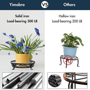 Yimobra Metal Plant Stand for Outdoor Indoor, Heavy Duty Flower Pots Holder Rustproof Wrought Iron Planter Stands Garden Round Supports Rack for Planter 11.8 Inches, Bronze Black