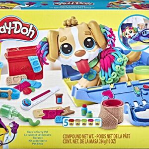 Play-Doh Care 'n Carry Vet Playset for Kids 3 Years and Up with Toy Dog, Storage, 10 Tools, and 5 Modeling Compound Colors, Non-Toxic